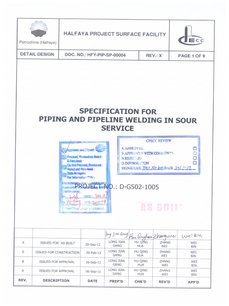 HFY-PIP-SP-00004 X Specification For Sour Service - A-Commented | PDF ...