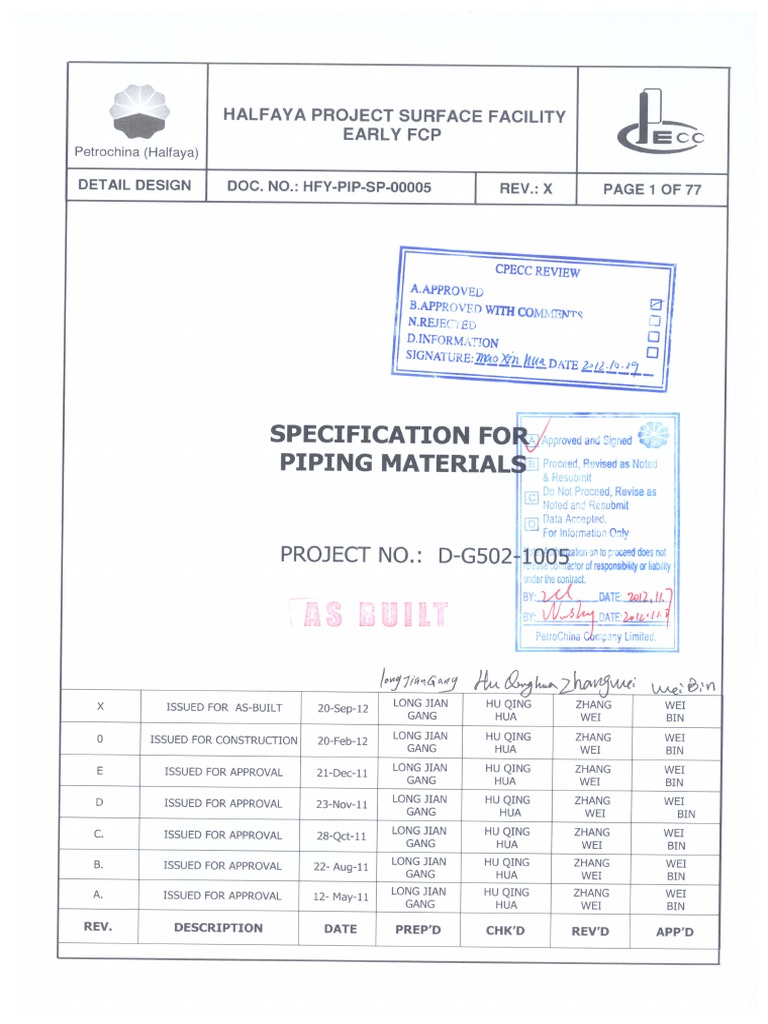 HFY-PIP-SP-00005 X Specification For Piping Materials - A-Commented | PDF | Pipe (Fluid ...
