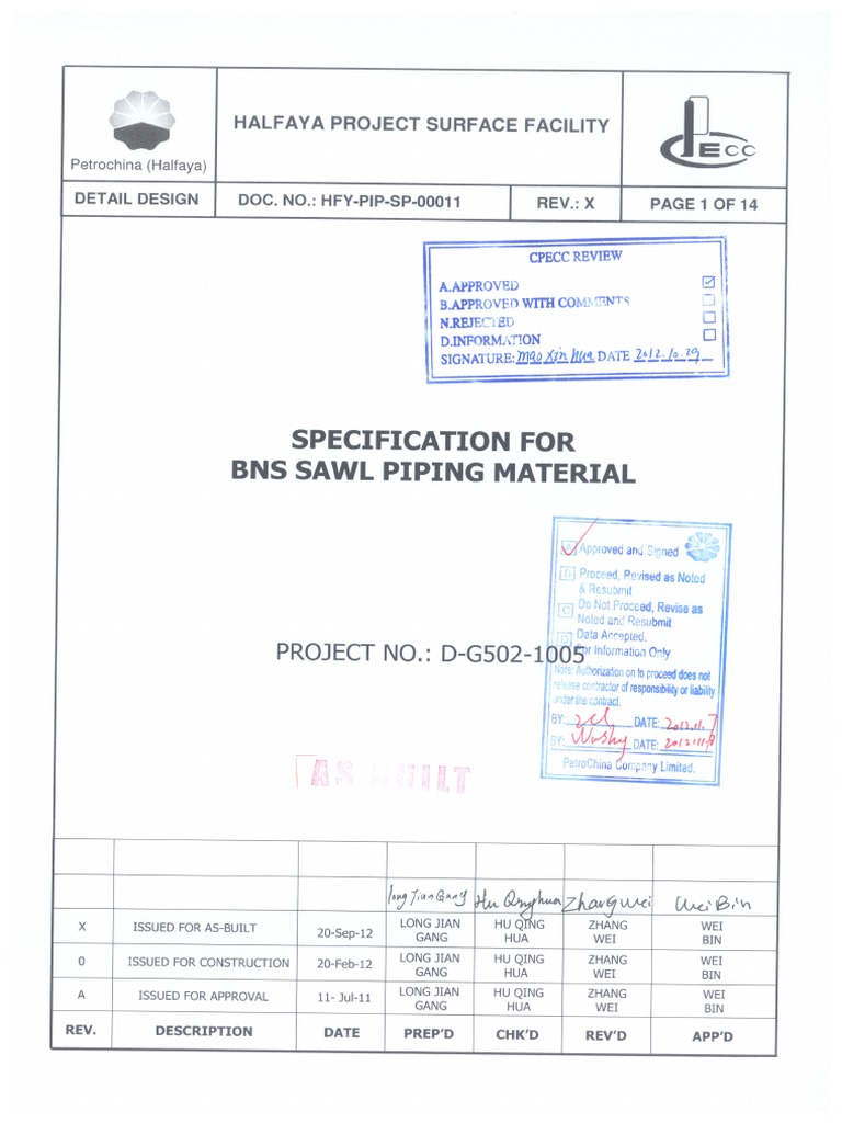 HFY-PIP-SP-00011 X Specification For BNS SAWL Piping Material - A ...