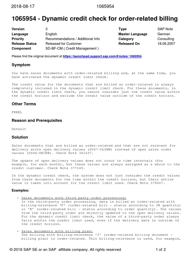 Dynamic Credit Check For Order-Related Billing: Symptom | PDF ...