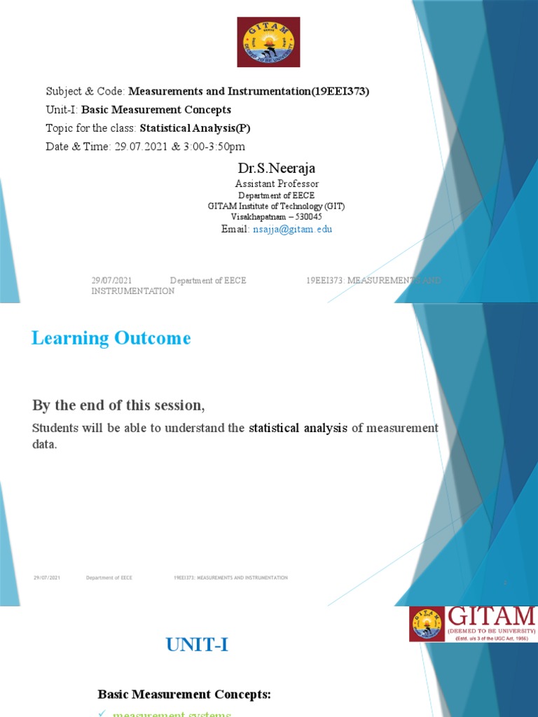 MI - UNIT-I Lect7 Statistical Analysis | PDF | Statistics | Mean