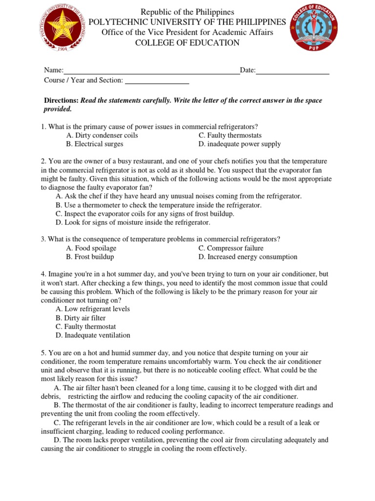 Mastery Test 6 Commercial Refrigeration and Air Conditioning GROUP 6 ...