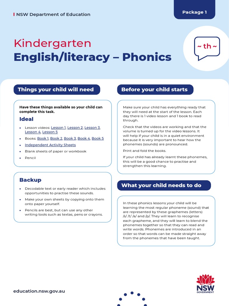 Kindergarten English Literacy Package 1 | PDF | Phonics | Linguistics