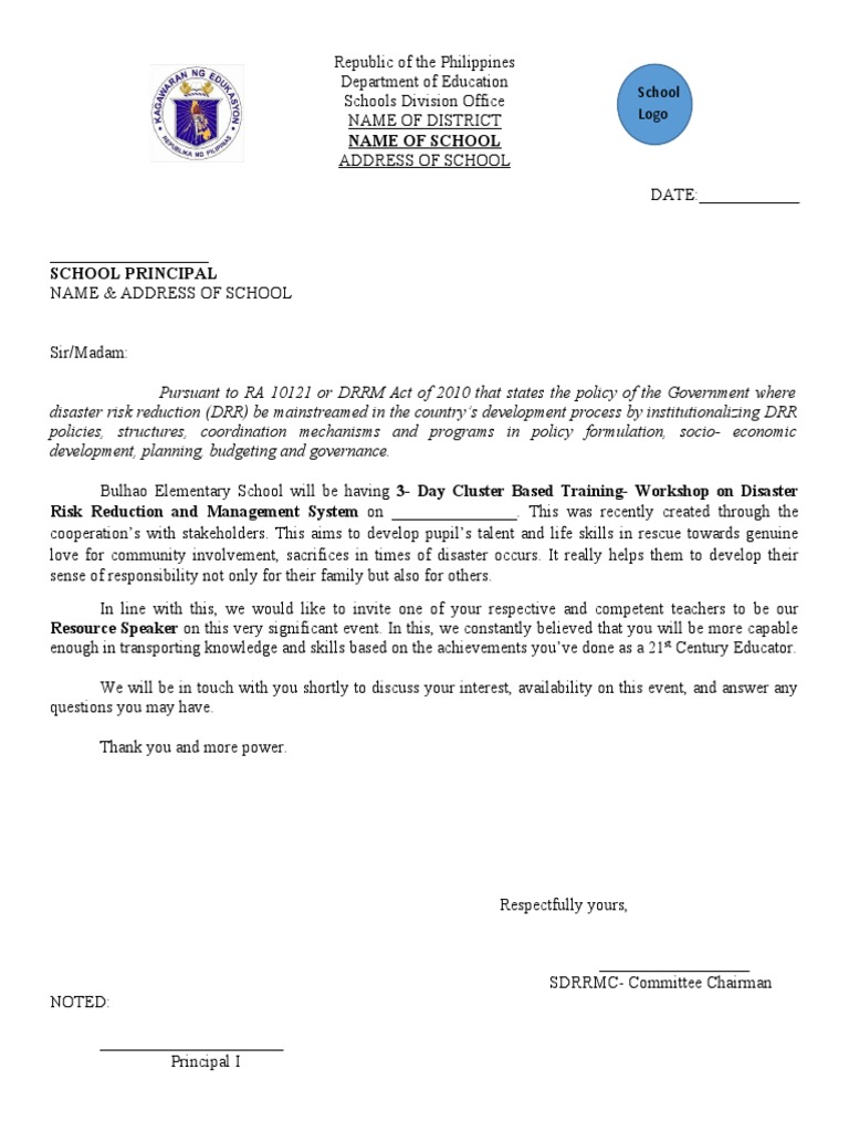 Invitation to DRRM Training Workshop | PDF