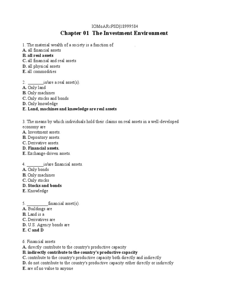 Chapter 1 Test Bank | PDF | Securities (Finance) | Financial Markets