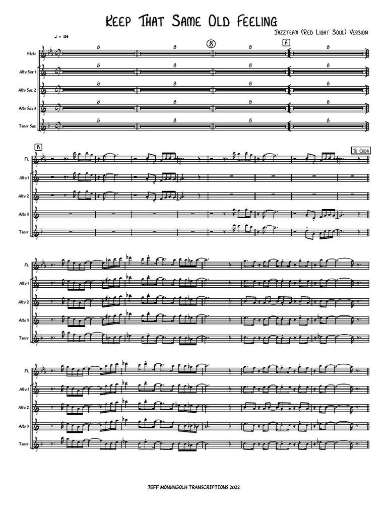 Keep That Same Old Feeling (4 Saxophones) | PDF | Saxophone | Aerophones