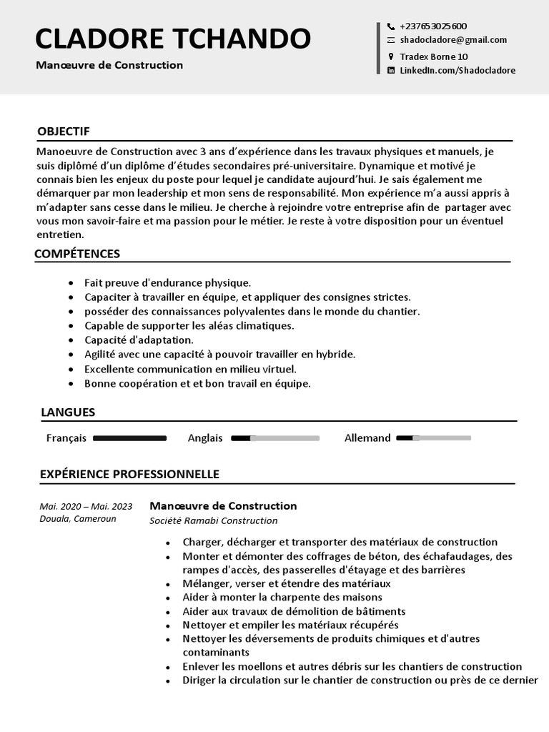 CV Manoeuvre de Construction | PDF | Art