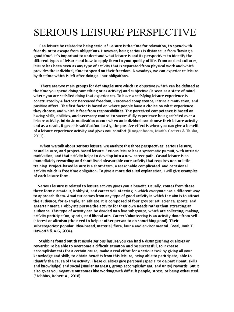SERIOUS LEISURE PERSPECTIVE | PDF | Leisure | Hobbies