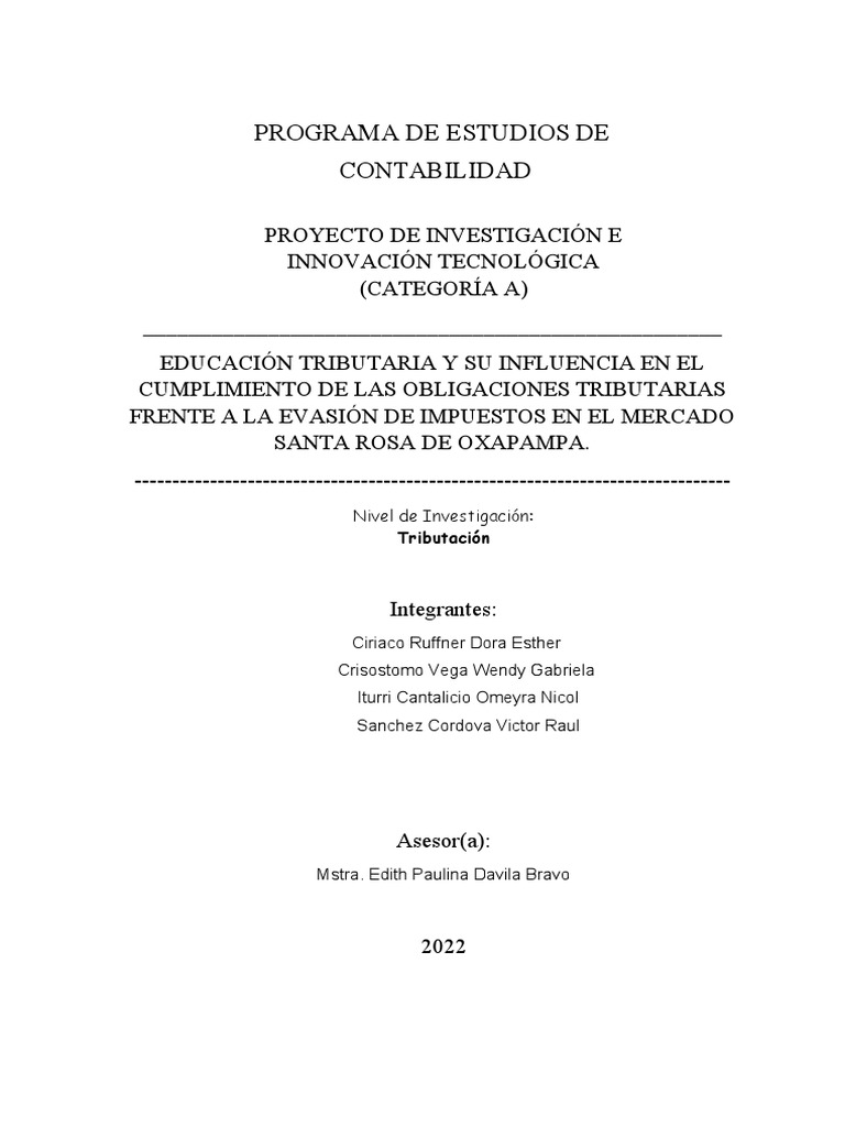 Proyecto de La Miss Edith | PDF | Evasión de impuestos | Impuestos