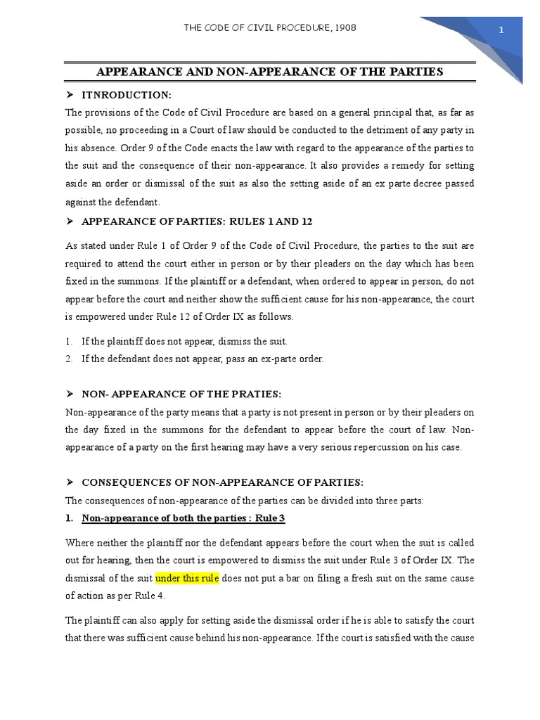 Civil Procedure: Party Appearance Rules | PDF | Lawsuit | Ex Parte