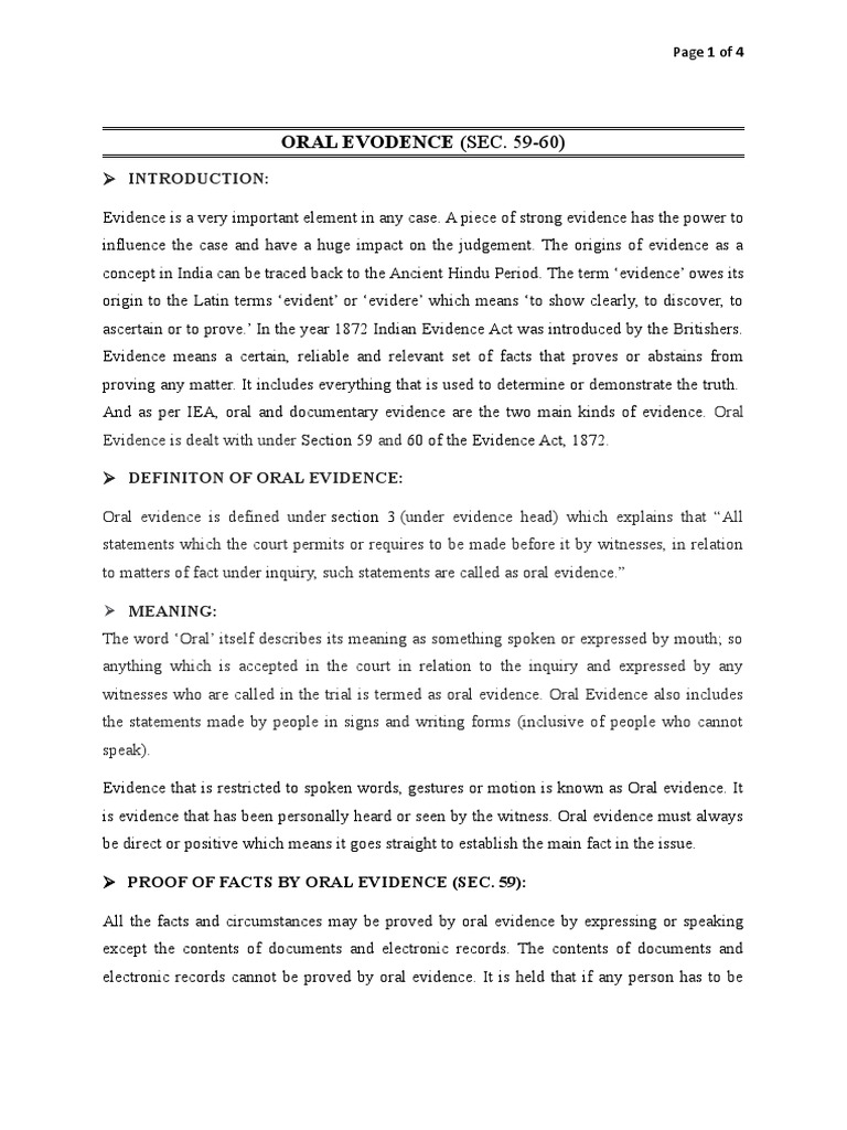 Oral Evodence Evidence Act | PDF | Hearsay | Witness