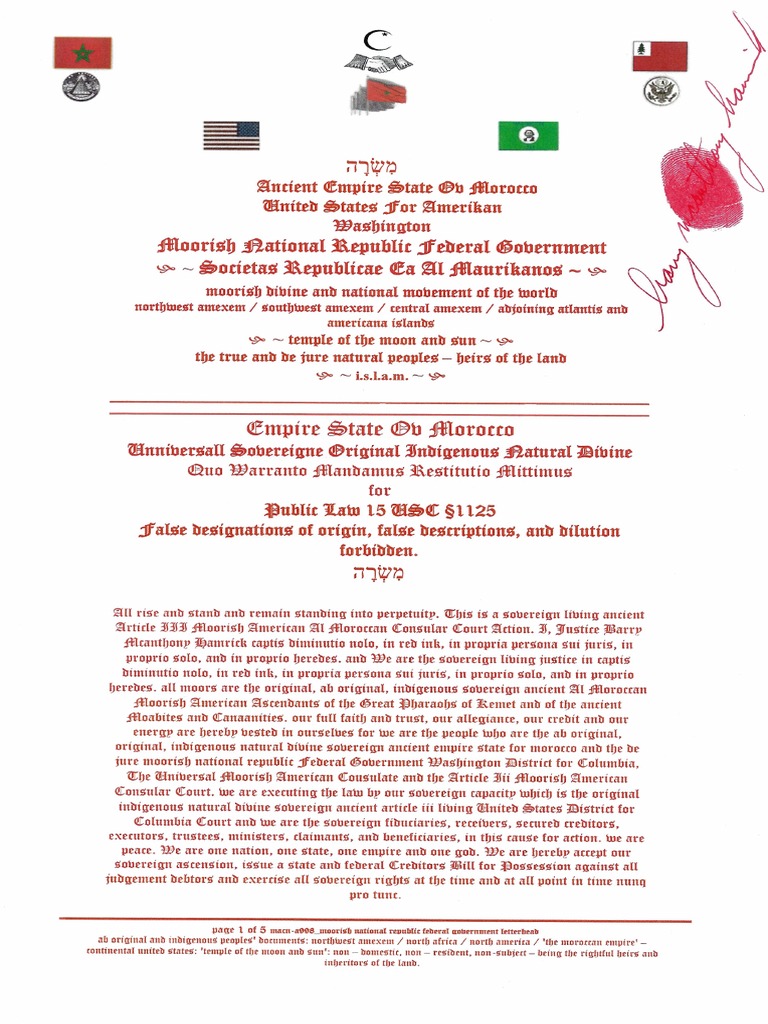 Empire Staite Ov Morocco Affidavit Formatte For False Designations of ...