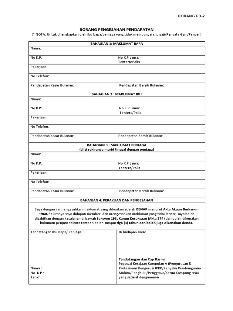 Borang Pengesahan Pendapatan 1 Pdf