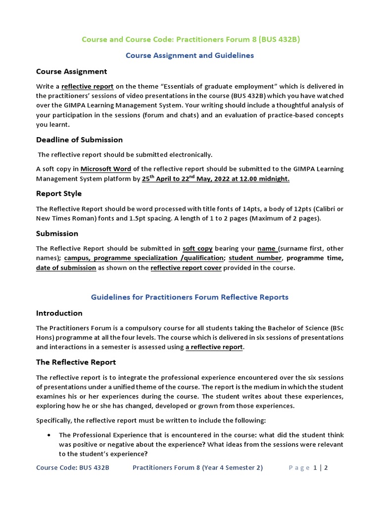Course Assignment and Guidelines For Practitioners Forum 8 - BUS 432B ...