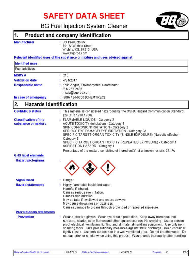 BG Fuel Injection System | PDF | Chemistry | Occupational Safety And Health