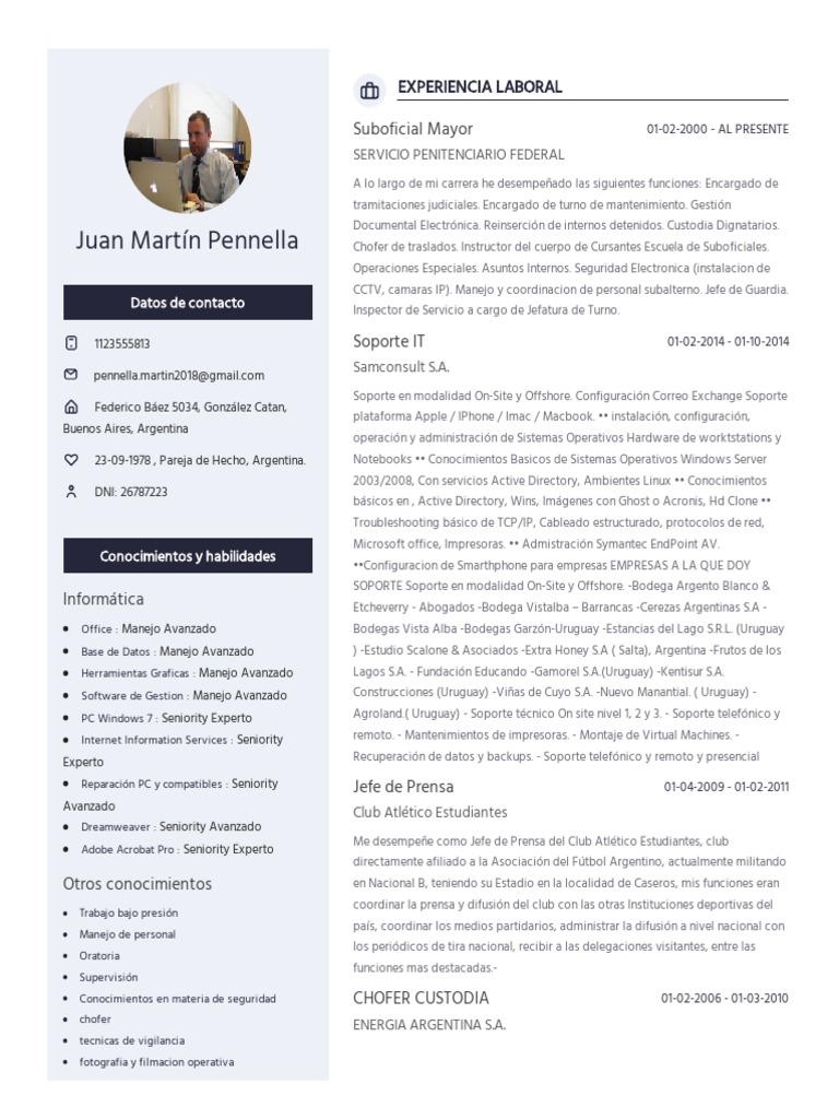 CV Suboficial Mayor Juan Martin Pennella | PDF | Informática | Software