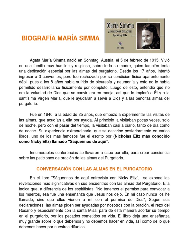 Biografía de María Simma y su legado | PDF | Filosofía | Historia