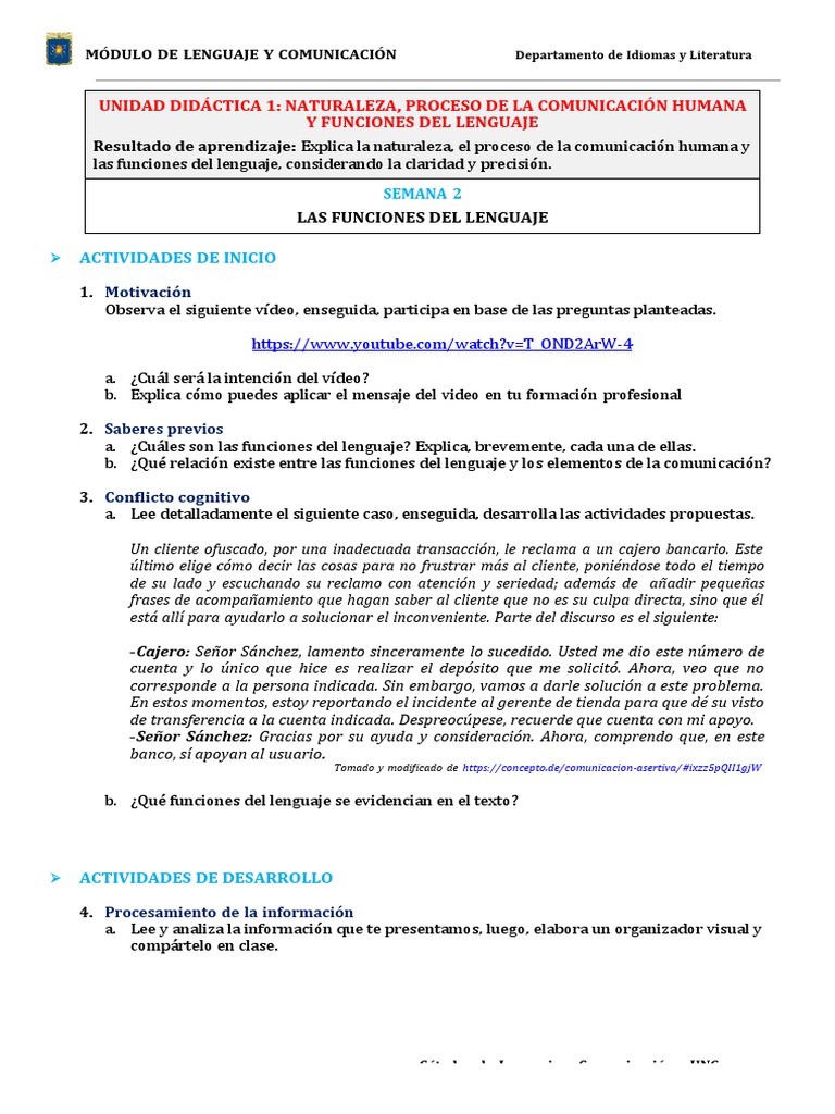 Semana 2. Las Funciones Del Lenguaje | PDF | Comunicación | Ciencia ...