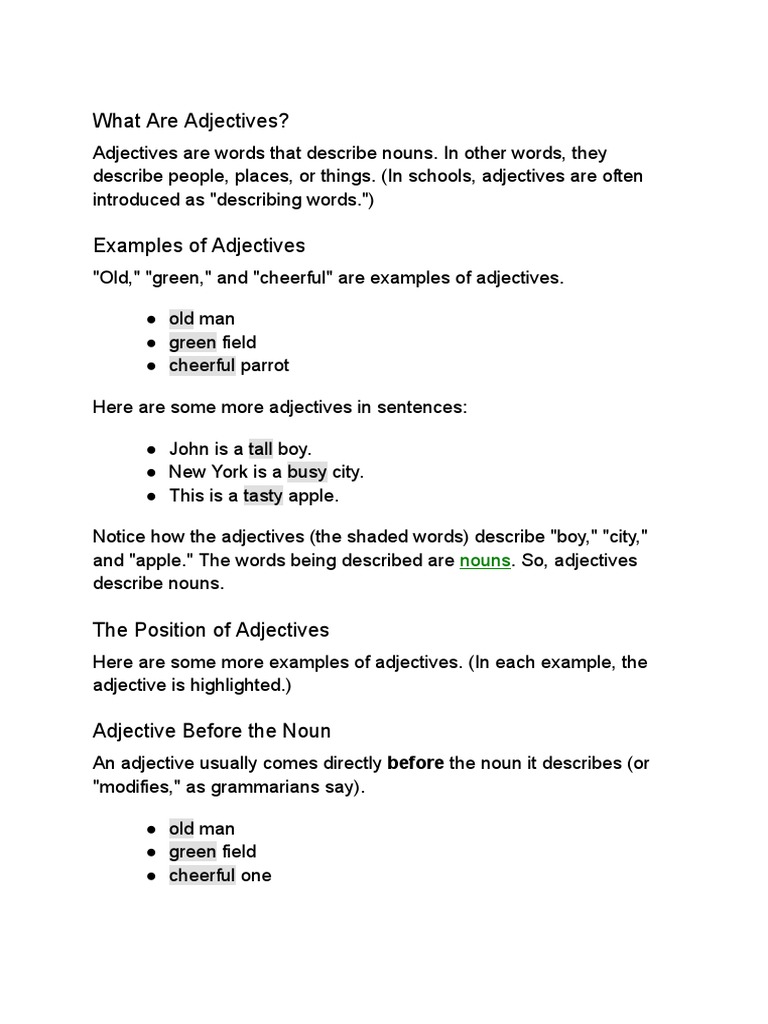 Adjectives and Interjections | PDF | Adjective | Noun