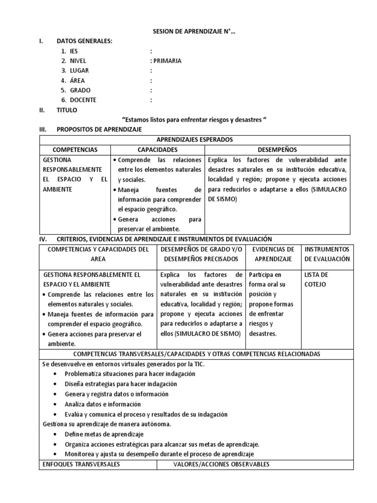 Sesion Aprendizaje Primaria | PDF | Aprendizaje | Evaluación