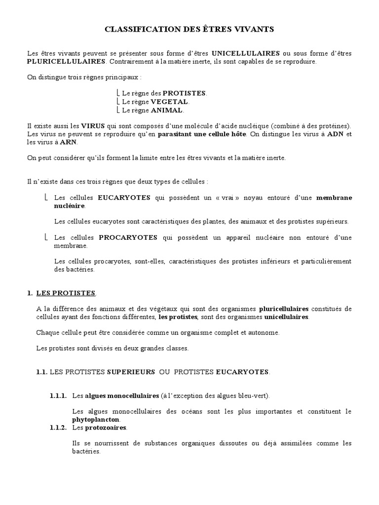 Classification Des Êtres Vivants | PDF | Cellule (Biologie) | Virus