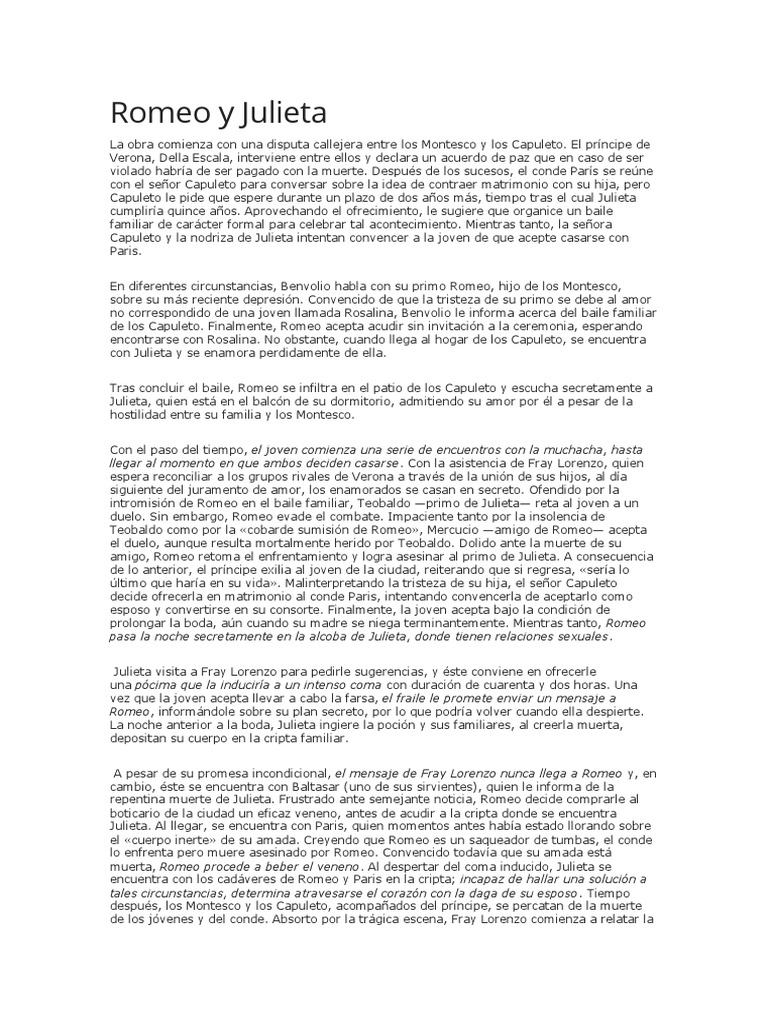 Romeo y Julieta Argumentos | PDF | Romeo y Julieta | Tragedias de Shakespeare