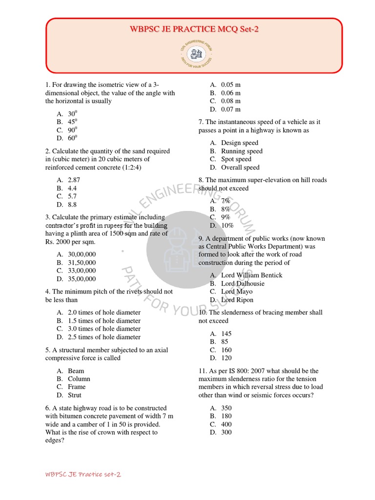 Mix Question WBPSC JE Set-02 | PDF | Beam (Structure) | Concrete