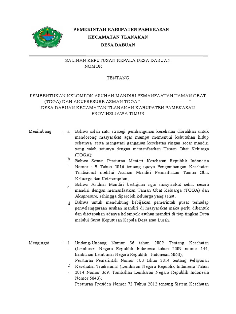 SK Pembentukan Kelompok Asman Toga | PDF