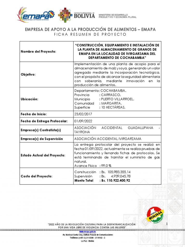 6 Fichas Resumen de Proyectos de Inversion | PDF | Bolivia | Alimentos