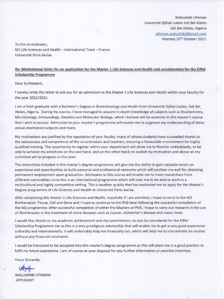 Motivational Letter | PDF