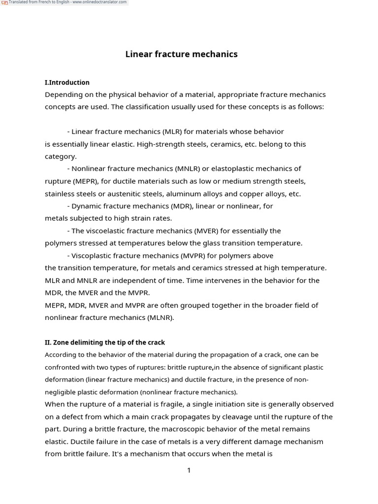 Chapitre 2 Mécanique Linéaire de La Rupture (1) .FR - en | PDF ...