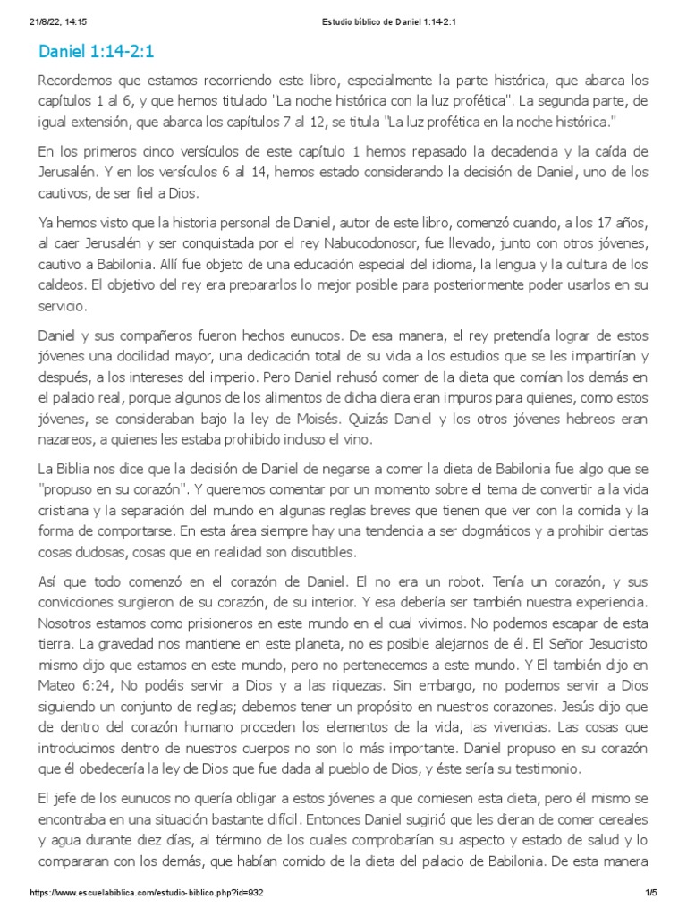 Estudio de Daniel 1:14-2:1: Fe y Sabiduría | PDF | Daniel (figura ...