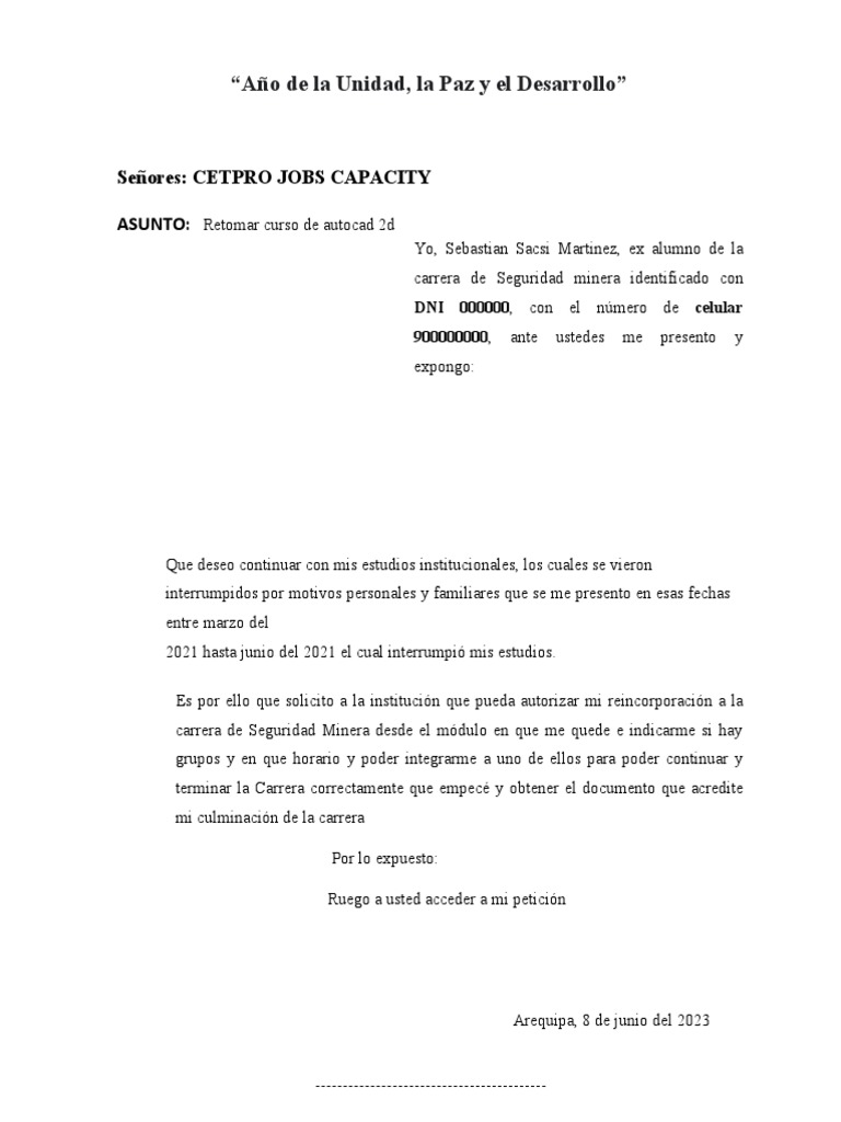 MODELO DE SOLICITUD CETPRO PDF | PDF