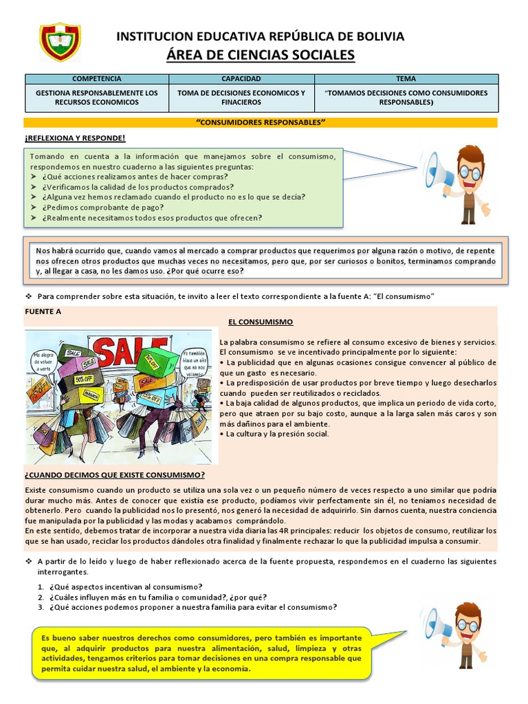 Ficha de Actividades Consumo Responsable CCSS Ciclo Vi - 2022 | PDF ...