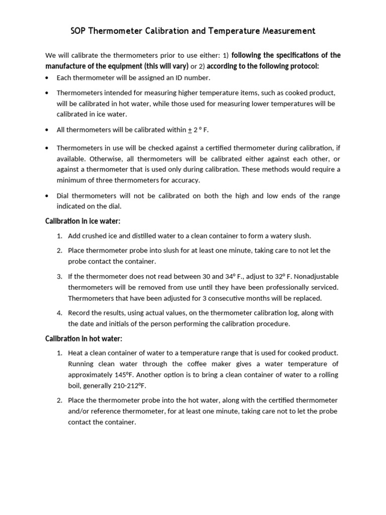 SOP Therm Calibration Temp Meas | PDF | Thermometer | Calibration