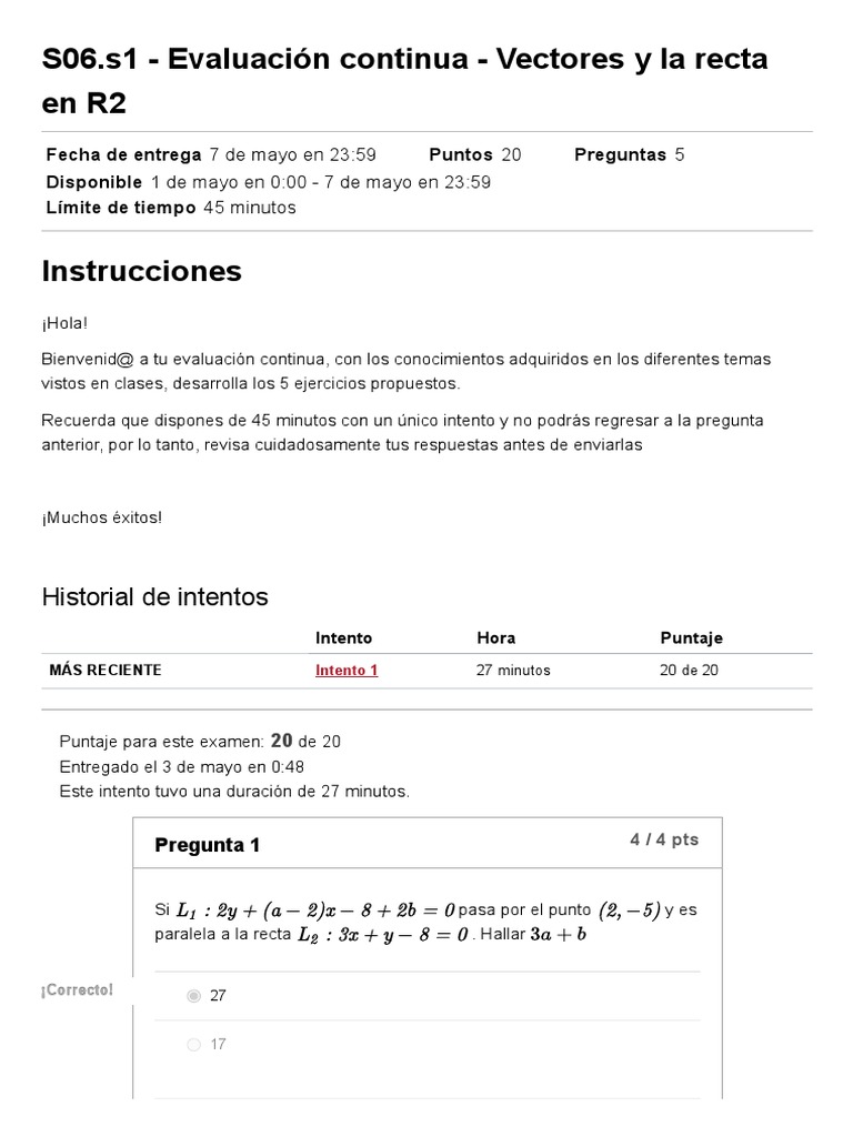 S06.s1 - Evaluación Continua - Vectores y La Recta en R2 - INTRODUCCION A LA MATEMATICA PARA ...