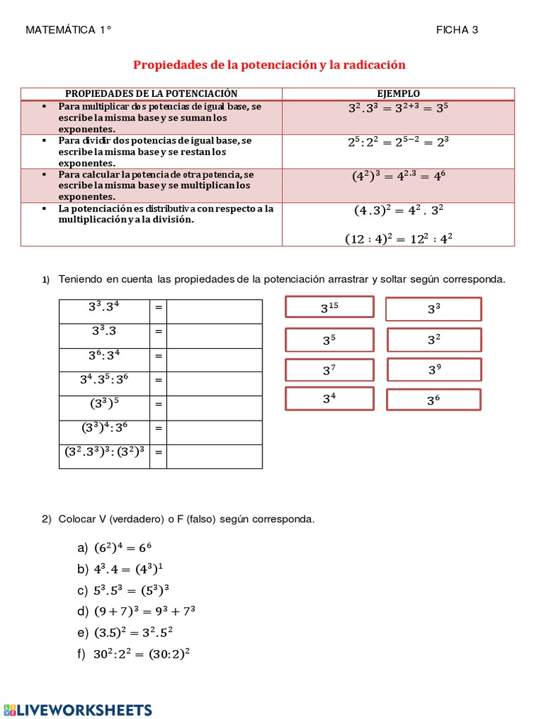 Propiedades Potenciación y Radicación | PDF | Exponenciación | Multiplicación