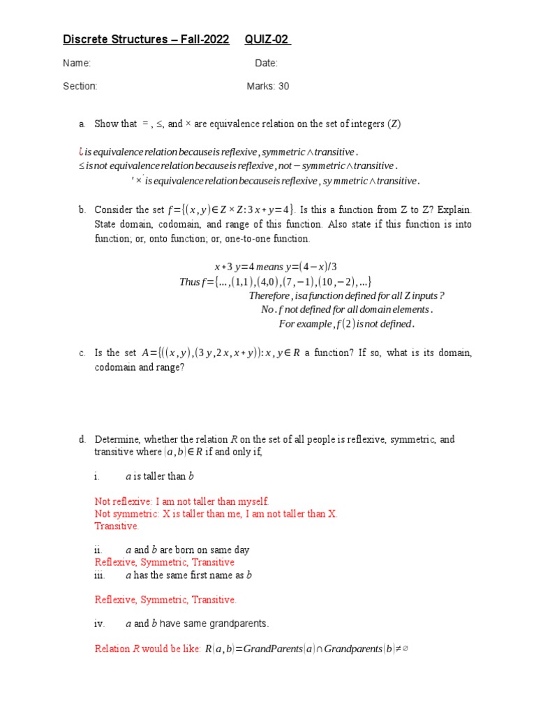 Fall22 Ds Quiz 2 Solution Pdf Function Mathematics Applied Mathematics 