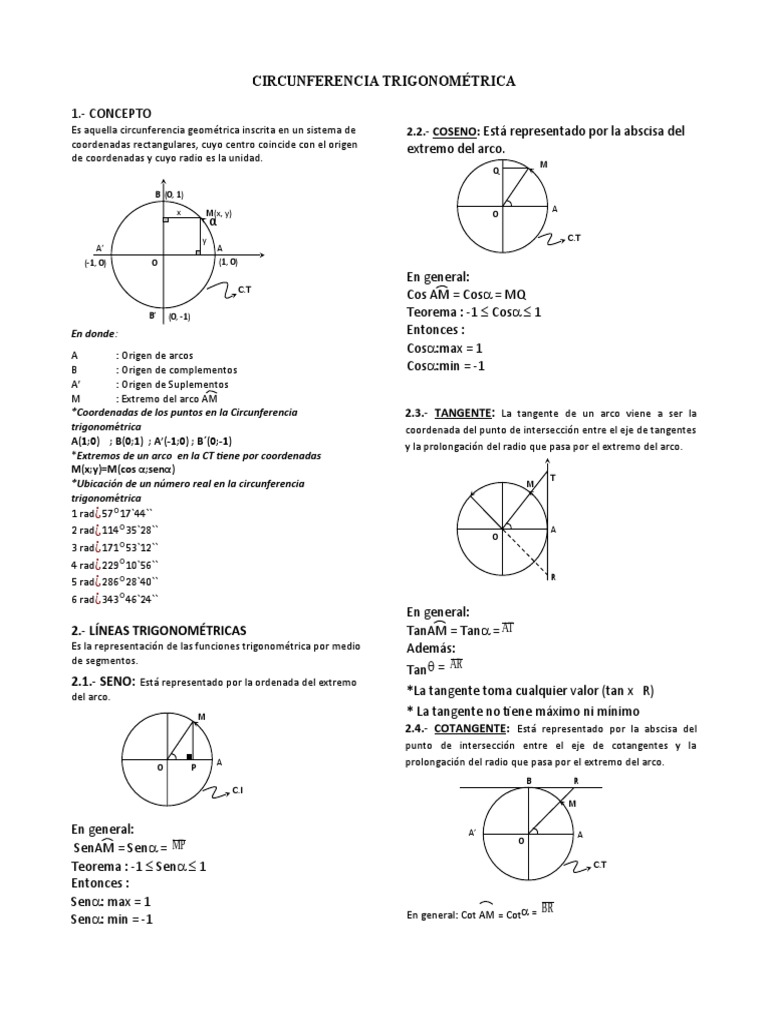 Circunferencia Trigonométrica | PDF | Funciones trigonométricas | Trigonometría