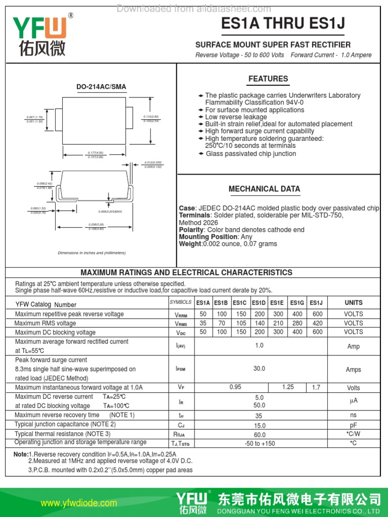 ES1J | PDF | Rectifier | Capacitor