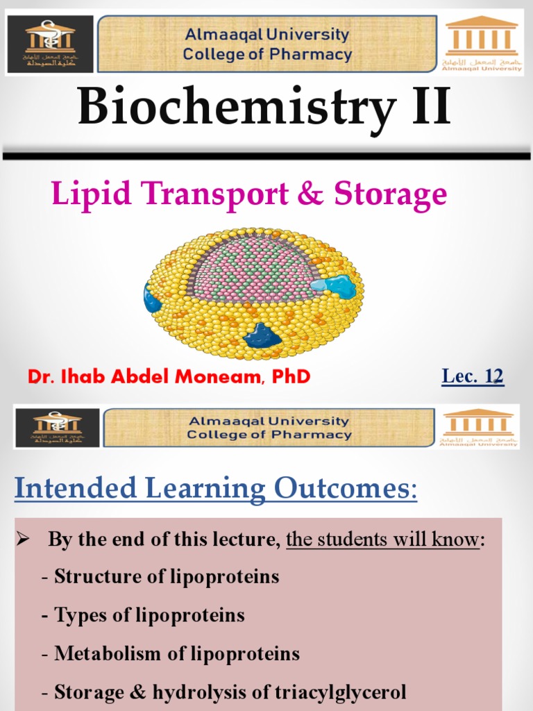Lec. 12 Biochemistry II | PDF | Lipoprotein | Cholesterol