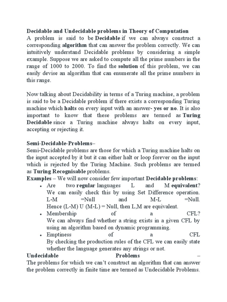 What Are The Undecidable Problems in TOC | PDF | Time Complexity | Computing