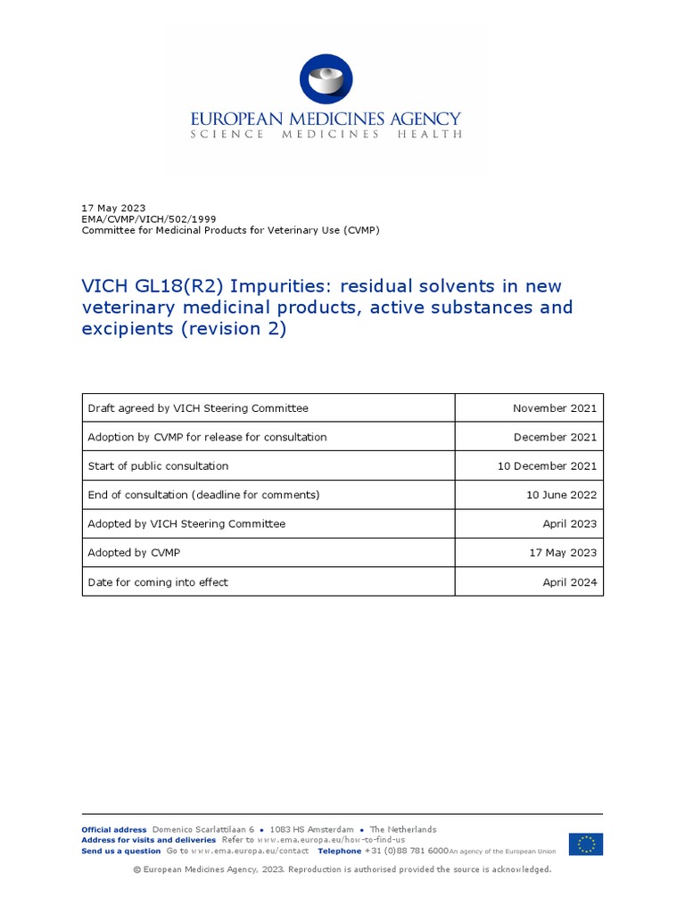 VICH GL18 (R2) Impurities | PDF | Solvent | Toxicity