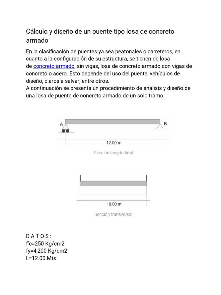 Cálculo Y Diseño De Un Puente Tipo Losa De Concreto Armado Pdf