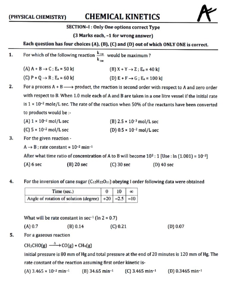 Kinetics Test 1 | PDF | Reaction Rate | Activation Energy