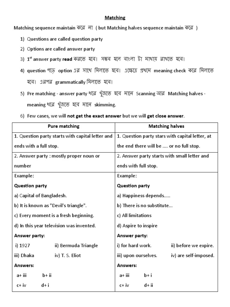 Matching Gap Fill Task | PDF