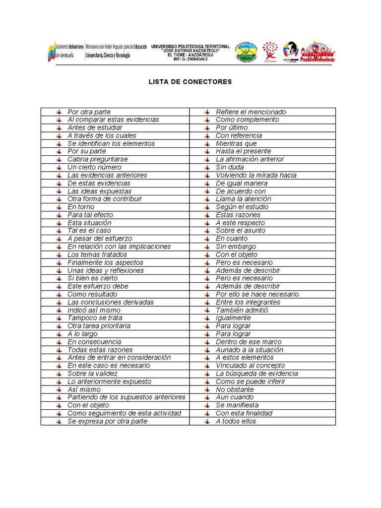 Lista de Conectores | PDF | Cognición | Ciencia cognitiva