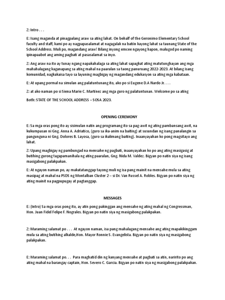 Sosa 2023 Emcee Script | PDF