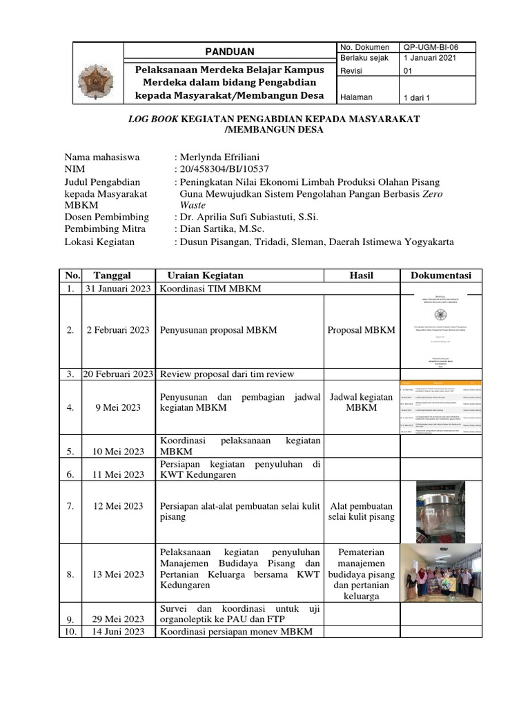 Log Book Pengabdian Kepada Masyarakat MBKM | PDF