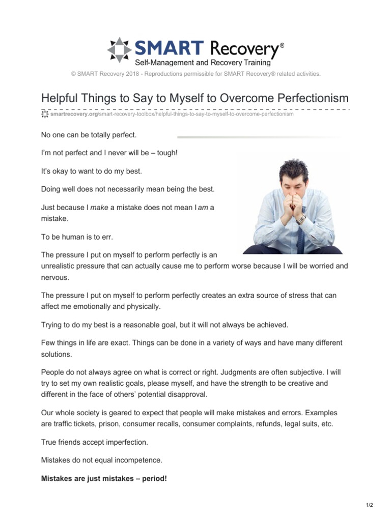 Helpful Things To Say To Myself To Overcome Perfectionism | PDF